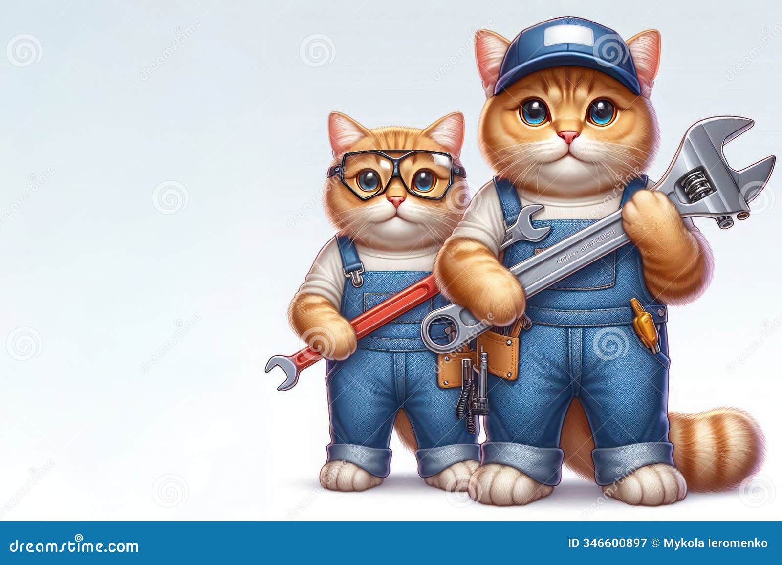 Cats in Work Clothes with Tools. Space for Text. Stock Image - Image of ...