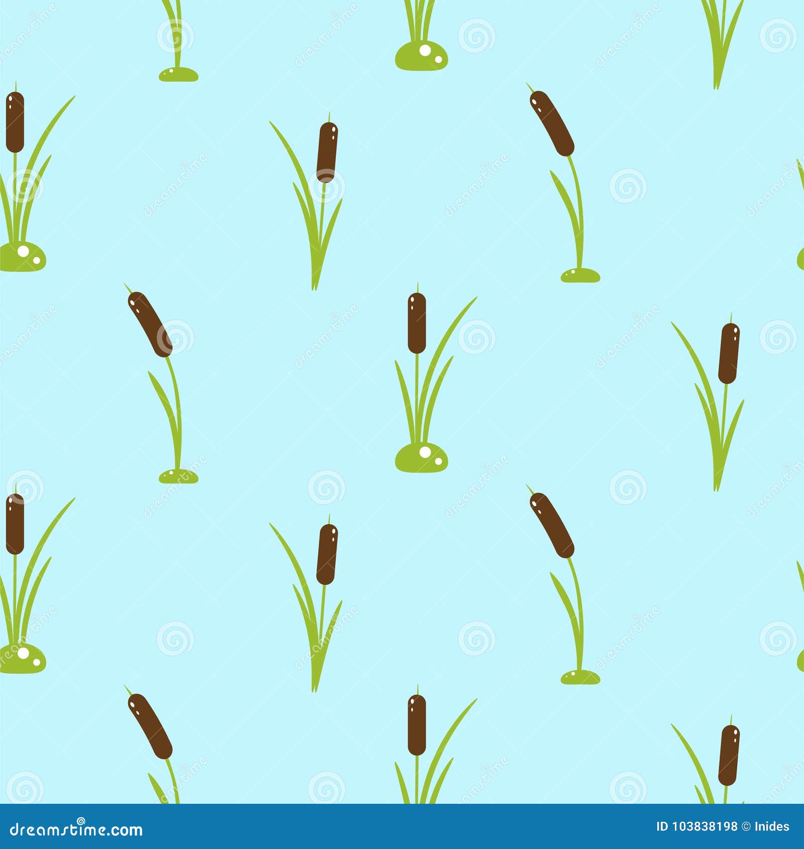 Cattail Plant Seamless Vector Pattern. Stock Vector - Illustration of ...