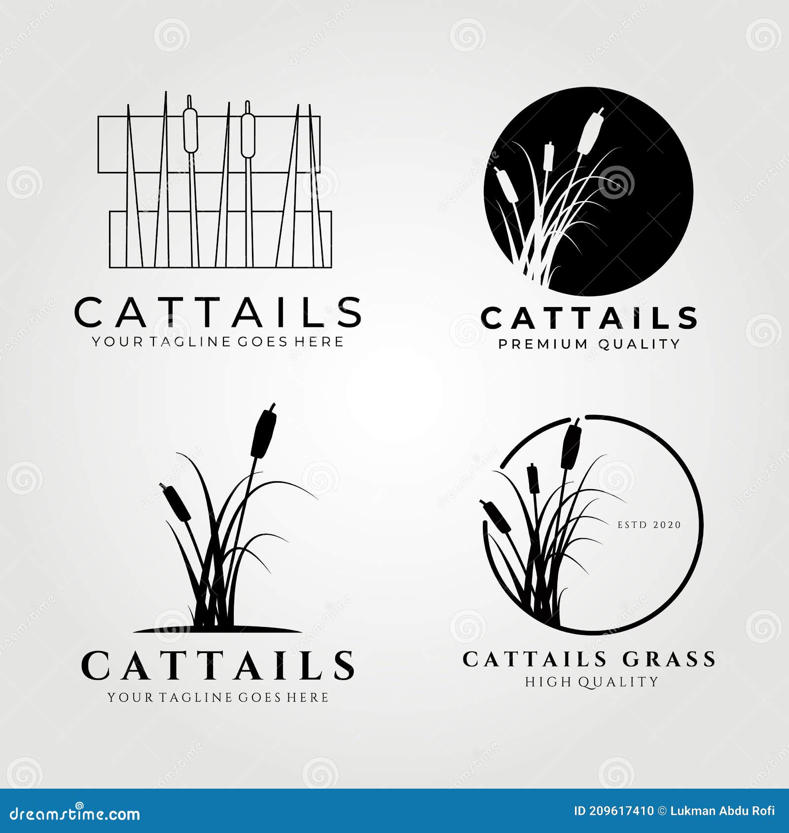 Cattails Logo Set Bundle Vector Illustration Design, Cattail Icon Stock ...