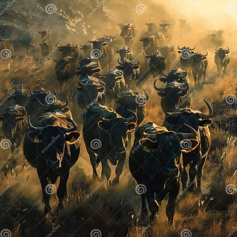 Cattle Herd on a Daring Stunt Sidewalk Stock Illustration ...