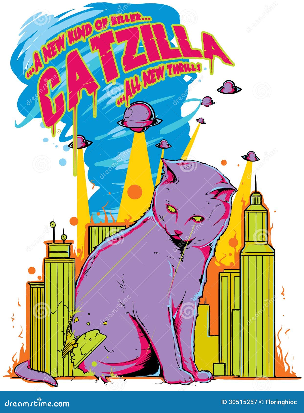Catzilla stock vector. Illustration of buildings, city - 30515257
