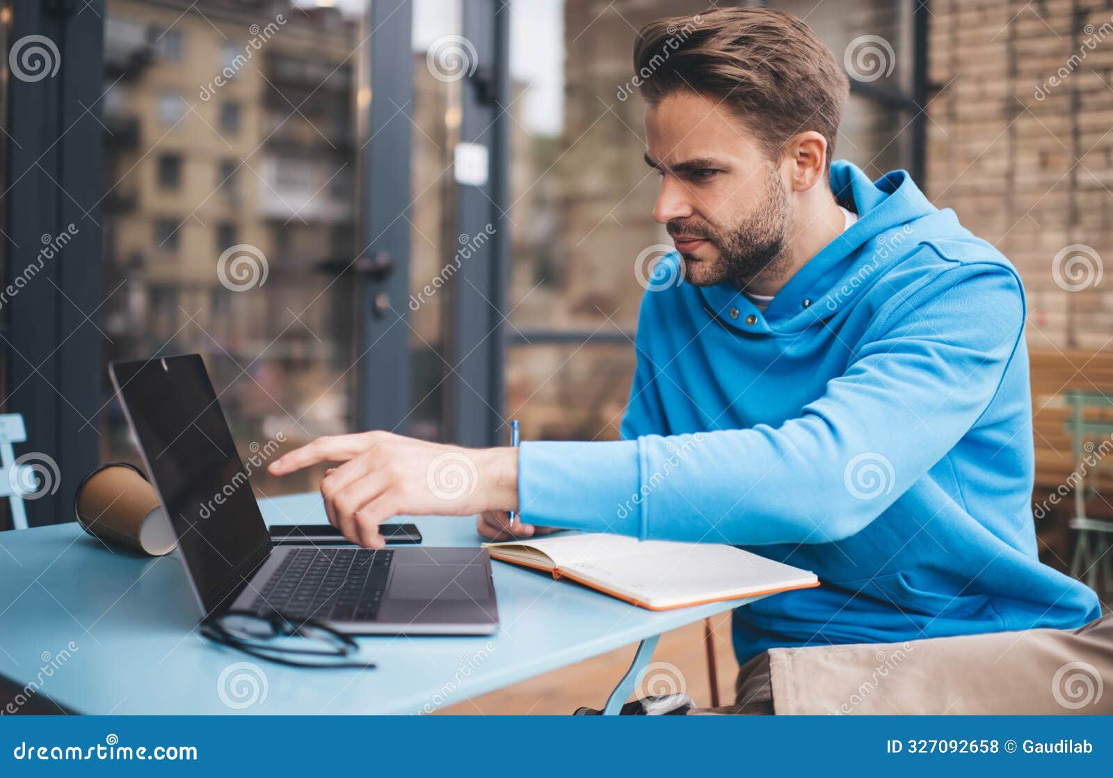 Caucaisan Student 20s Research Education Information on Modern Laptop ...