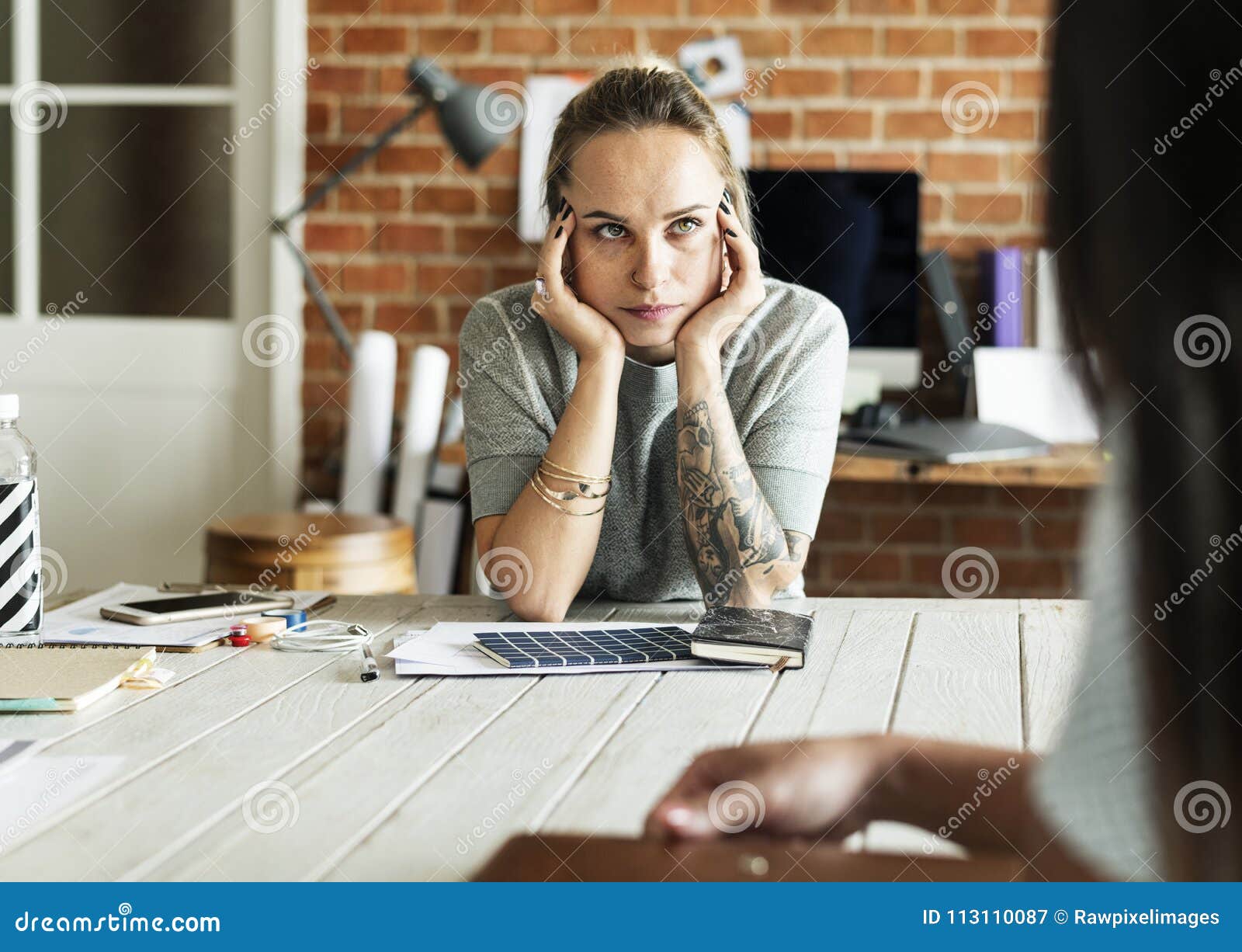 Caucasain Woman with Thoughful Face Expression Stock Image - Image of ...