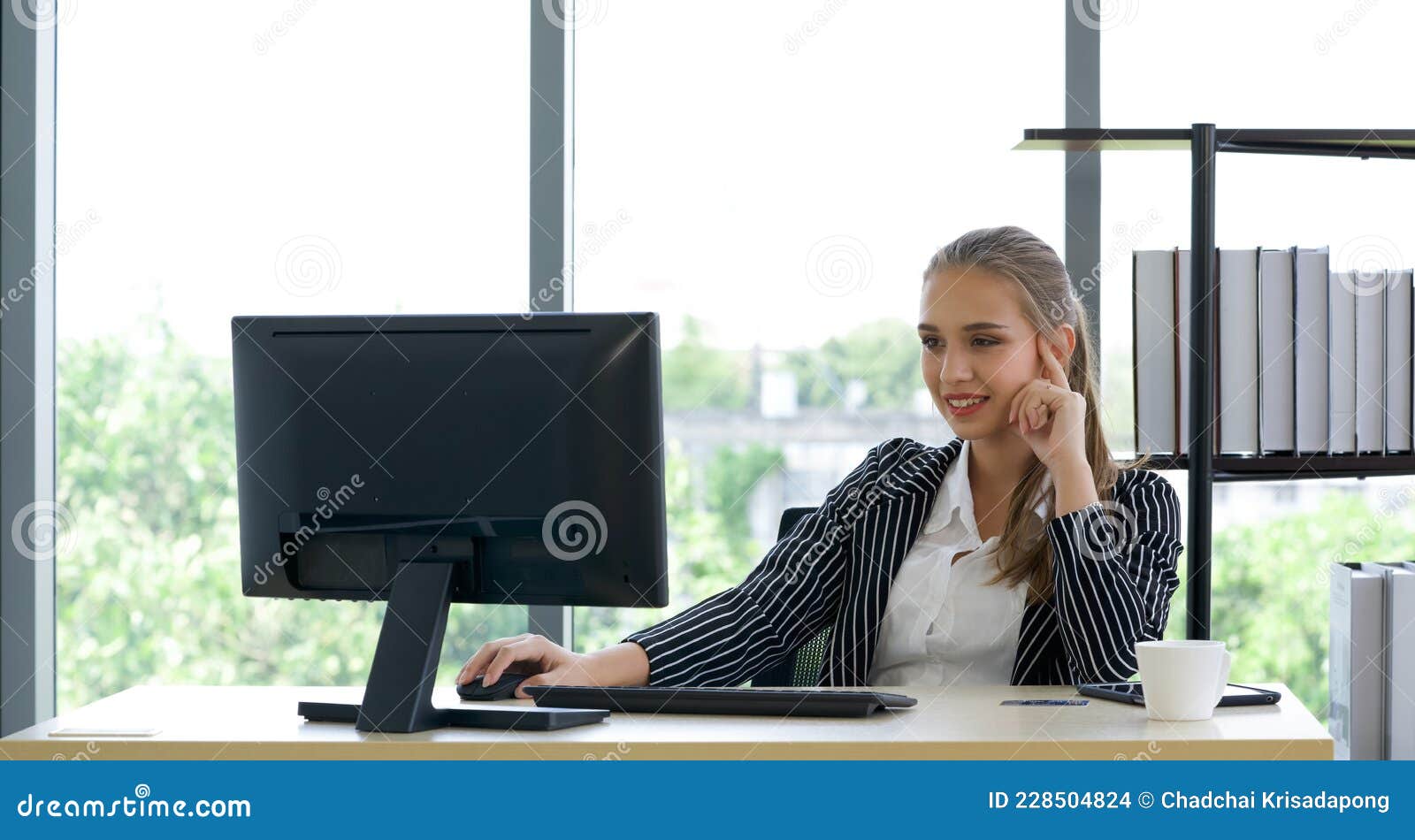 Caucasian Apprentice in Suit Smiling Happily As she Embarks on a Modern ...