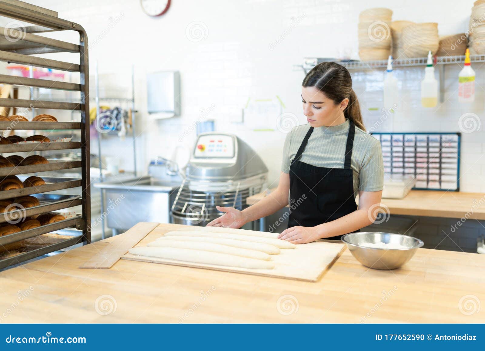Caucasian Baker Kneading Dough Stock Photo - Image of people, adult ...