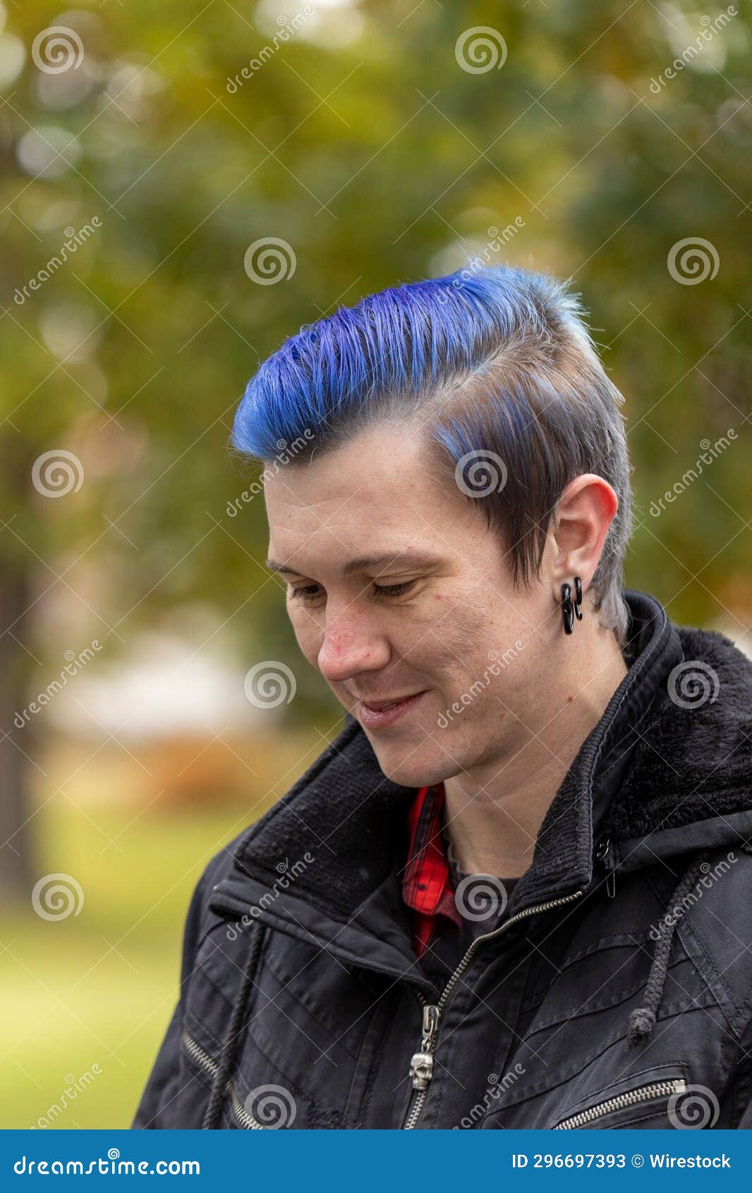Caucasian, Blue-haired Young Man Posing in a Park in Autumn Stock Image ...