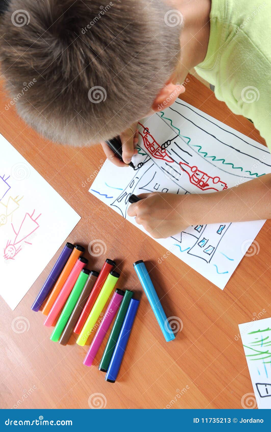 Caucasian Boy Drawing on Paper Stock Image - Image of hand, artist ...