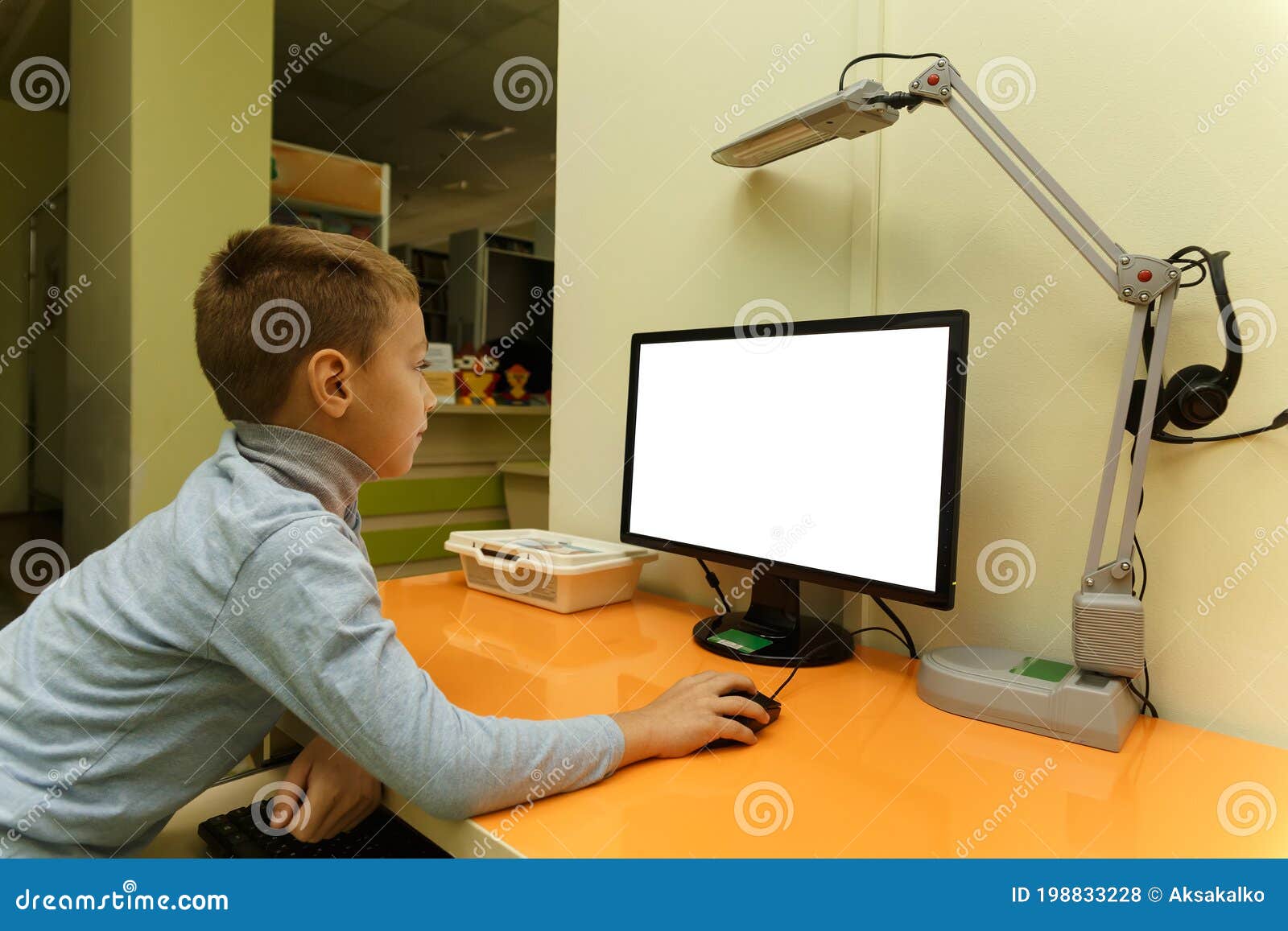Caucasian Boy with His Friends Learning To Use a Computer Stock Photo ...