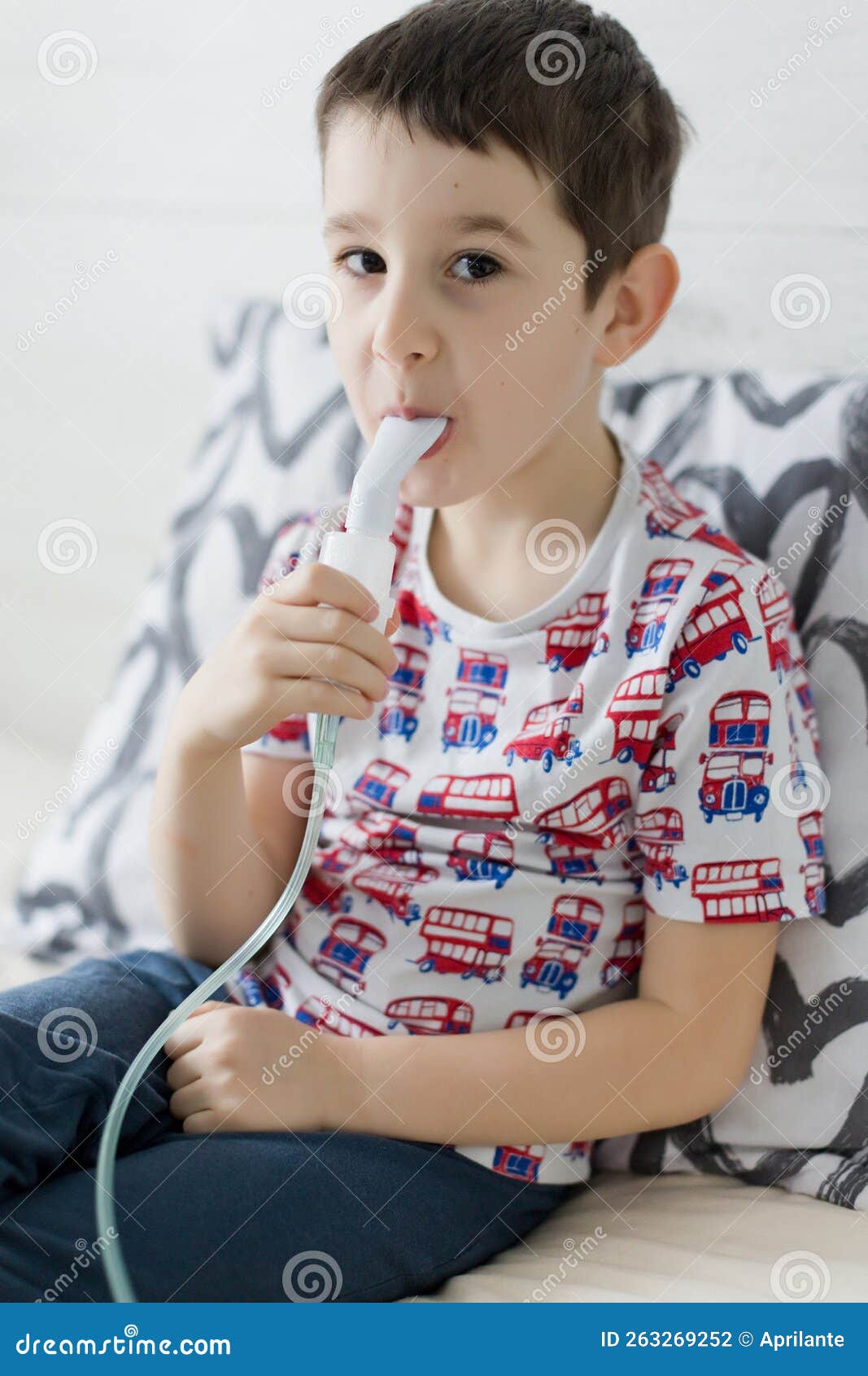 Caucasian Boy Making Inhalation with Nebulizer Stock Photo - Image of ...