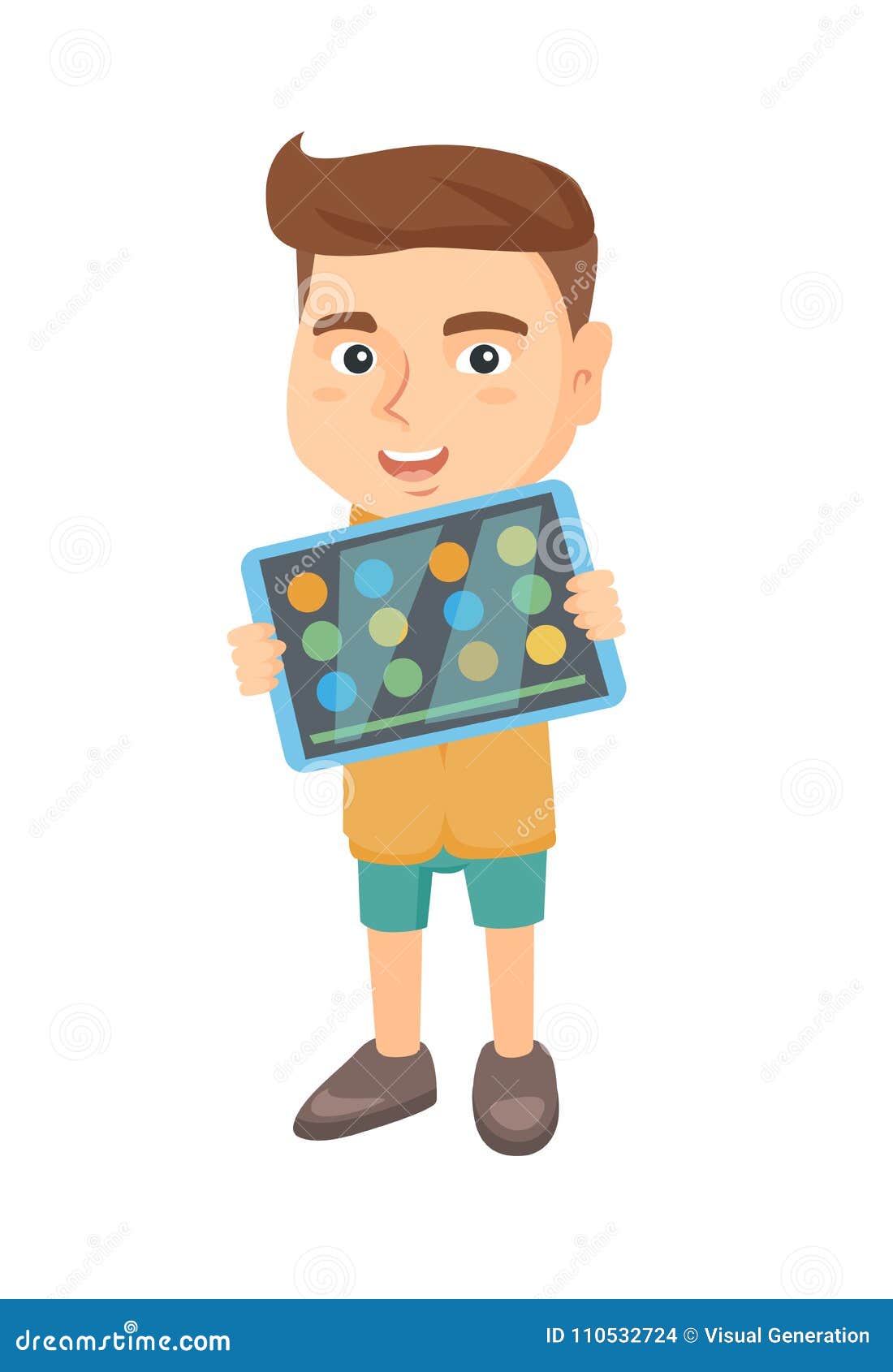 Caucasian Boy Playing Game on a Tablet Computer. Stock Vector ...