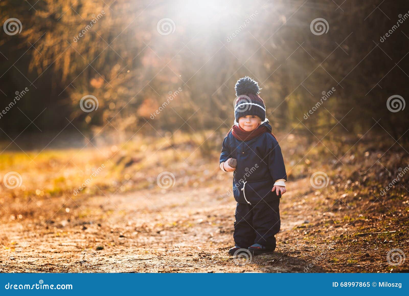 Caucasian Boy Playing Outdoor at Springtime Stock Image - Image of ...