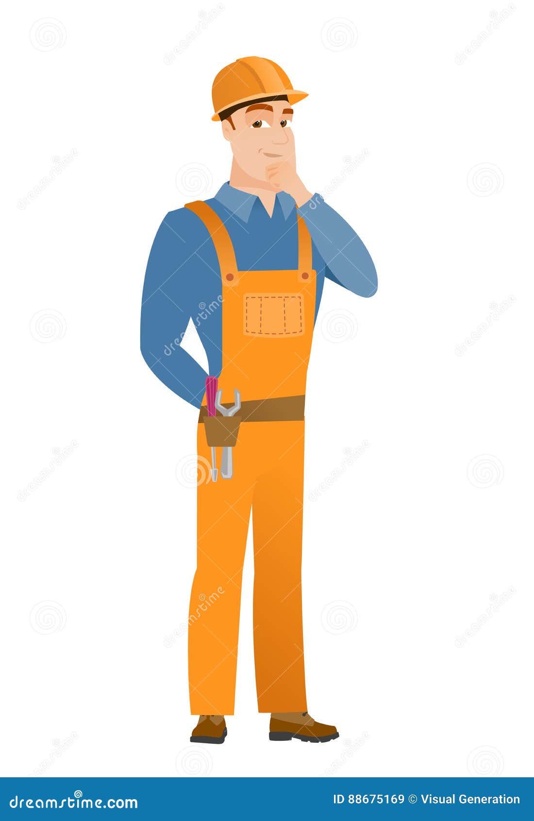 Caucasian Builder Thinking Vector Illustration Stock Vector ...