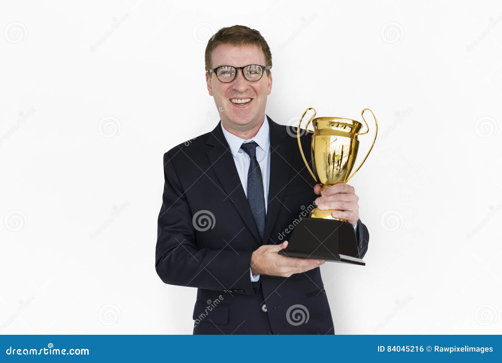 Caucasian Business Man Award Trophy Stock Photo - Image of achievement ...