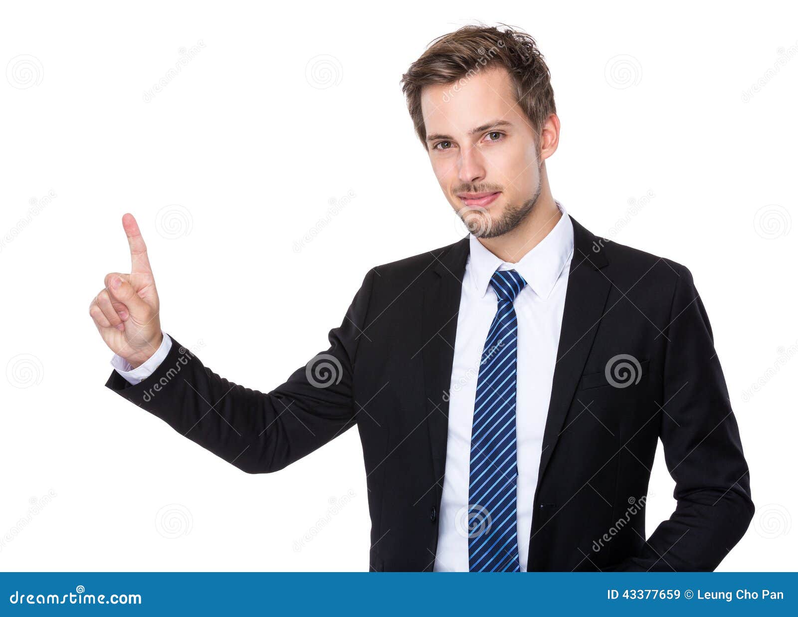 Caucasian Business Man with Finger Up Stock Image - Image of black ...