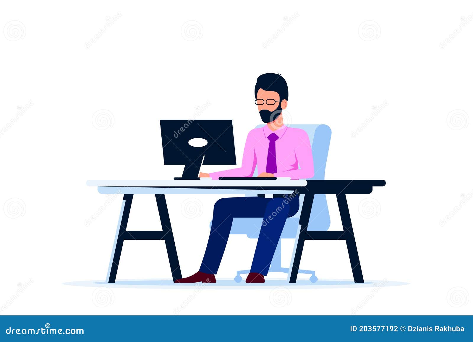 Caucasian Business Man Working on Computer at the Table Stock Vector ...