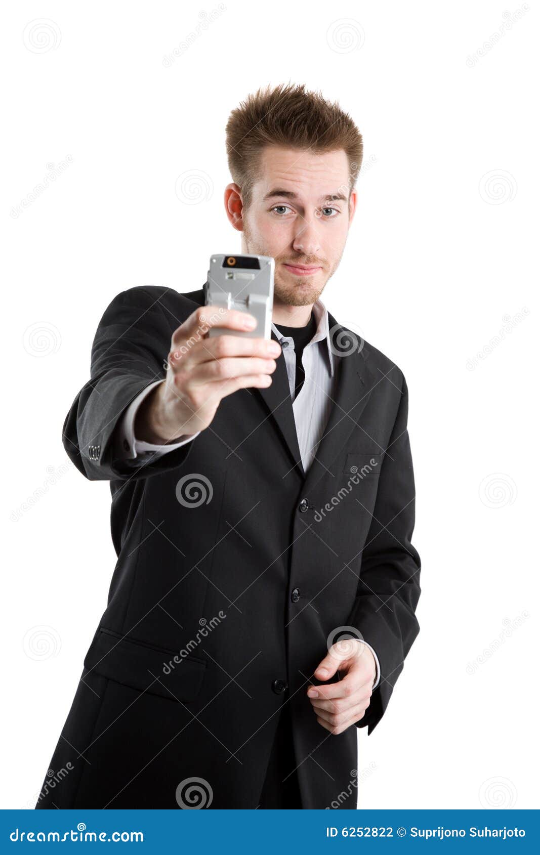 Caucasian Businessman with Camera Phone Stock Photo - Image of collar ...