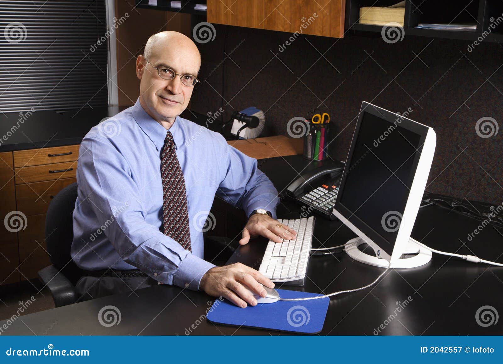 Caucasian Businessman on Computer. Stock Image - Image of work ...