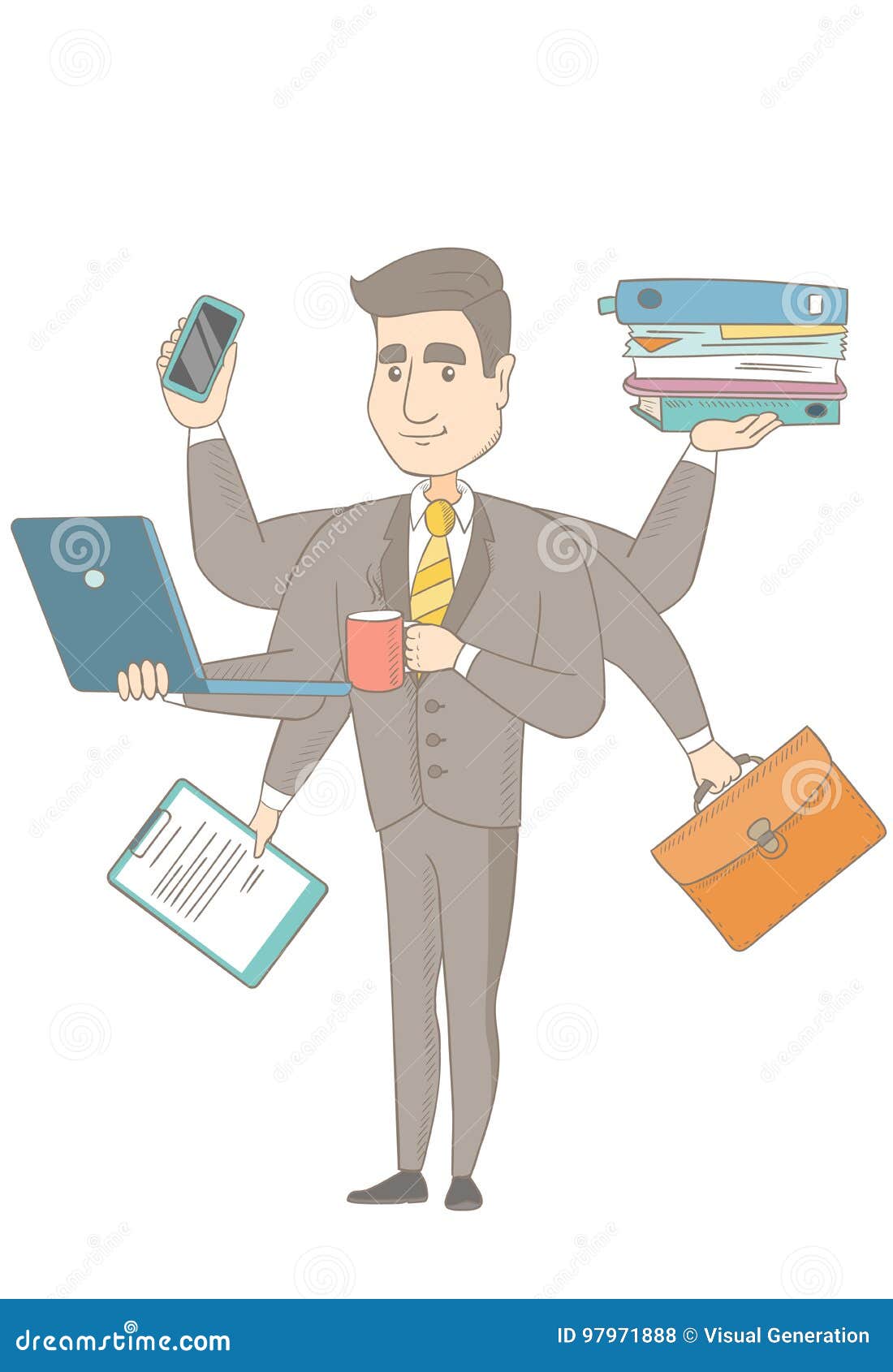 Caucasian Businessman Coping with Multitasking. Stock Vector - Illustration of business ...