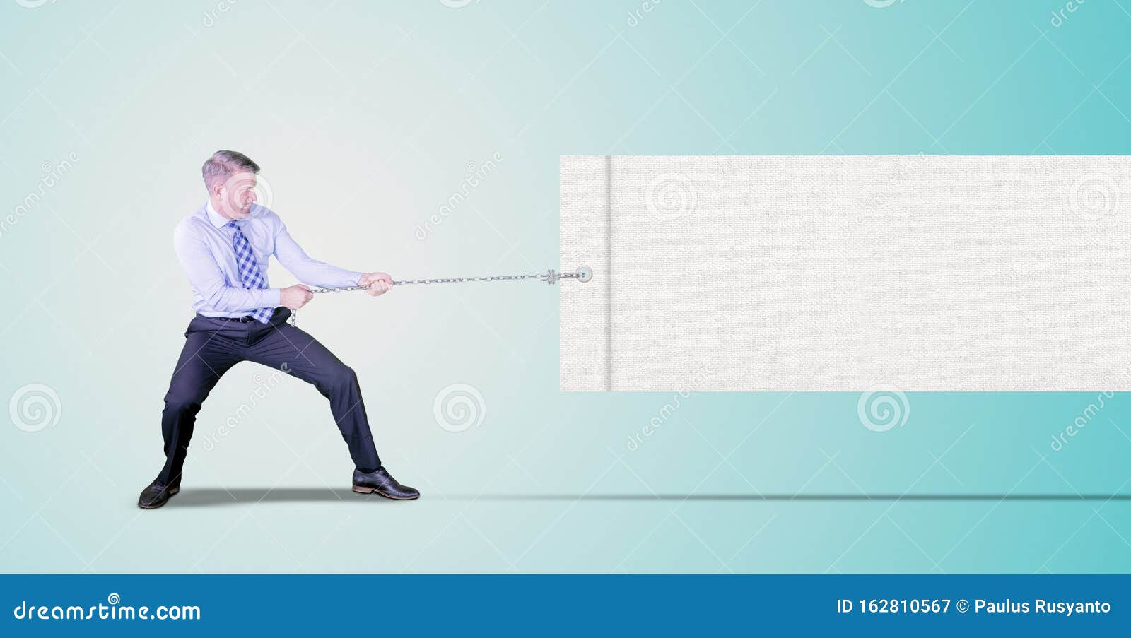 Caucasian Businessman Pull an Empty Banner Stock Image - Image of ...