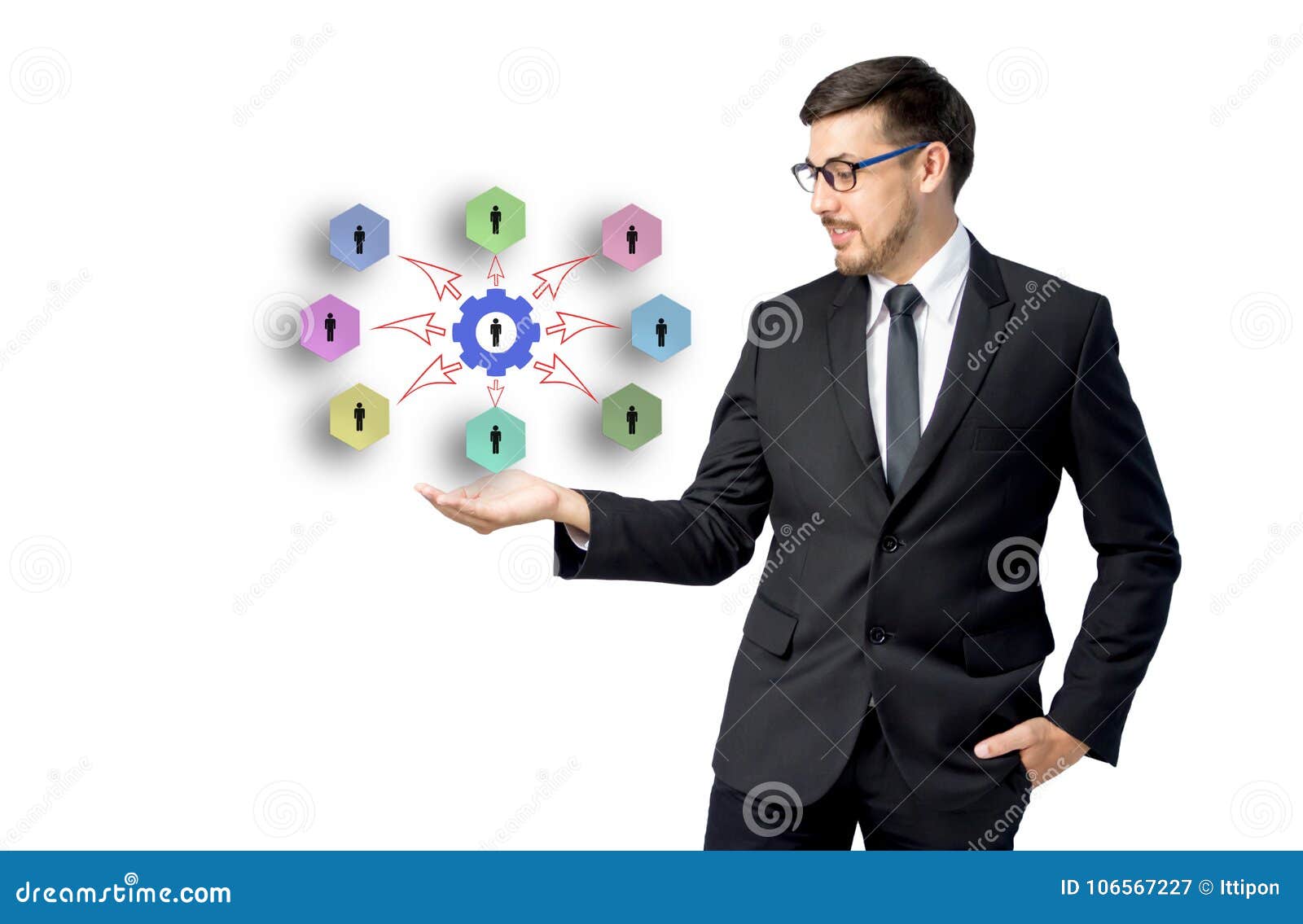 Caucasian Businessman Receiving Hand with Connection Chart Template ...