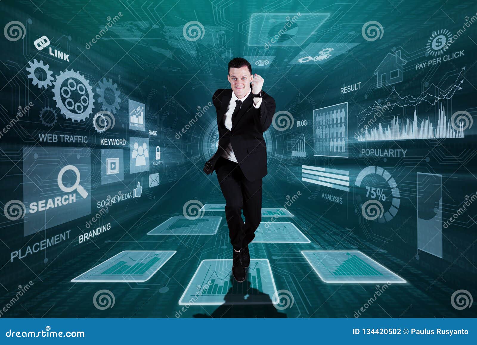 Caucasian Businessman Runs Inside Binary Code Stock Illustration ...