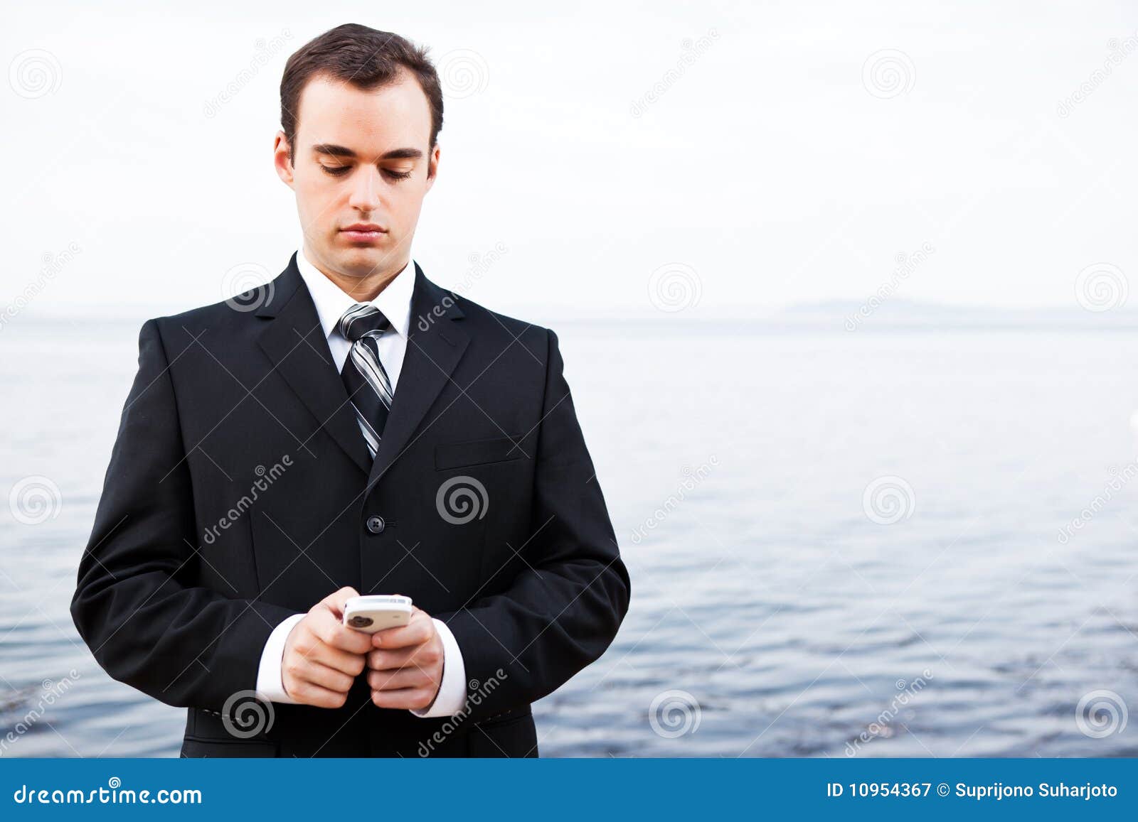 Caucasian Businessman Texting Stock Image - Image of copy, outside ...