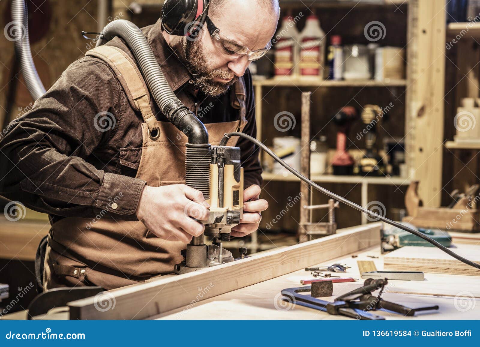 Carpenter at work stock photo. Image of indoors, industry - 136619584