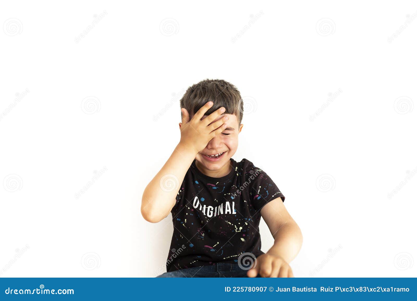Caucasian Child Expressing Forgetfulness with Open Hand on Forehead on ...