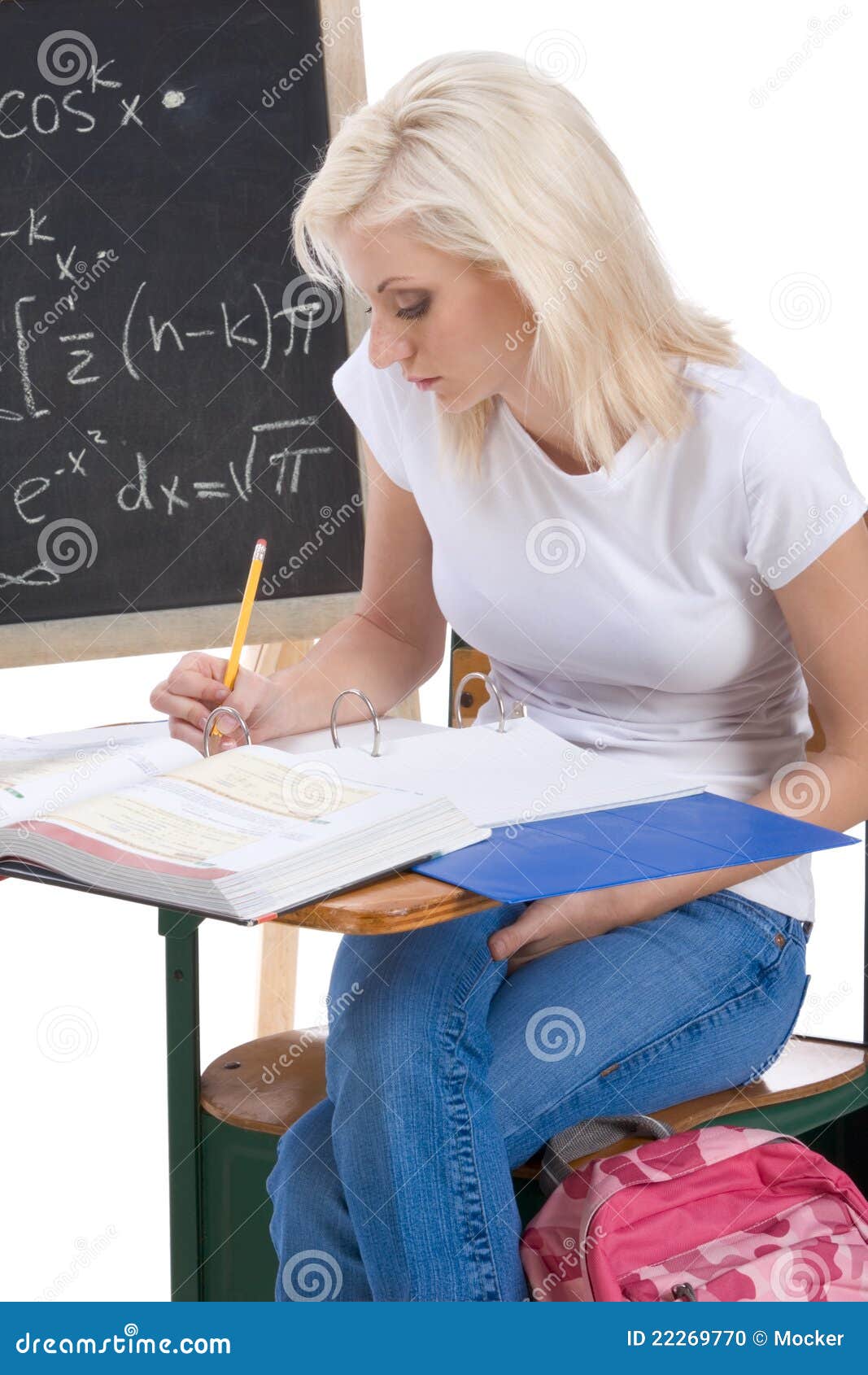 Caucasian College Student Woman Studying Math Exam Stock Photo - Image ...