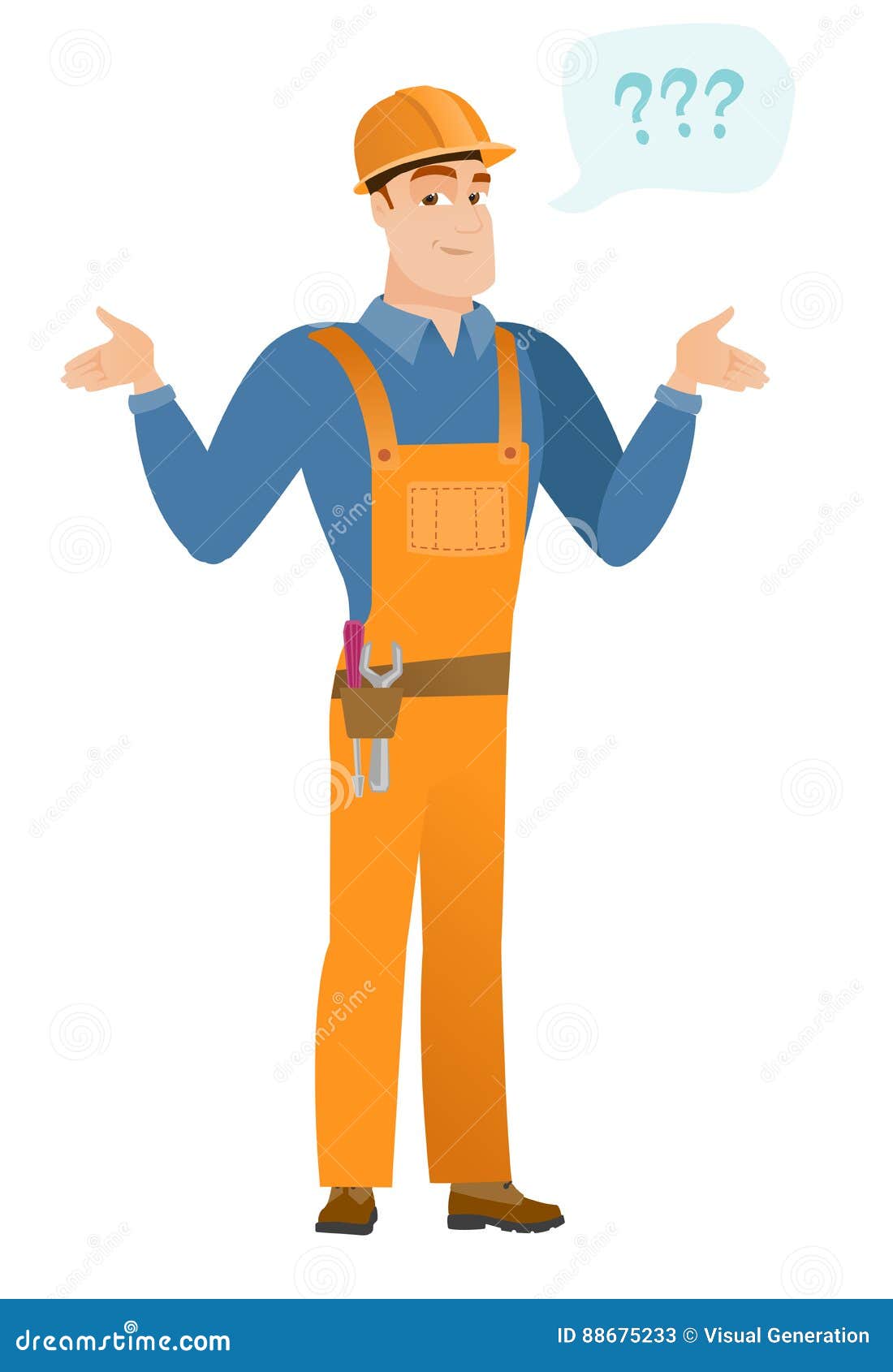 Caucasian Confused Mechanic Shrugging Shoulders. Cartoon Vector ...
