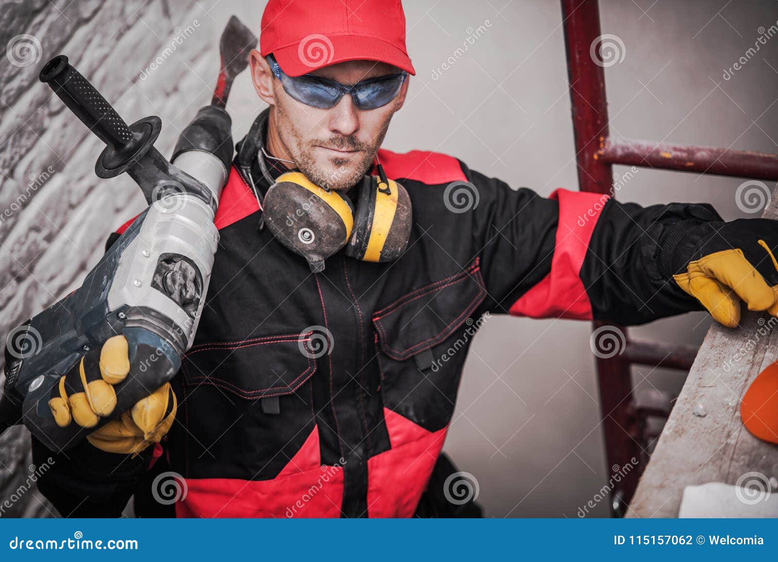 Construction Worker with Tool Stock Photo - Image of tools, horizontal ...