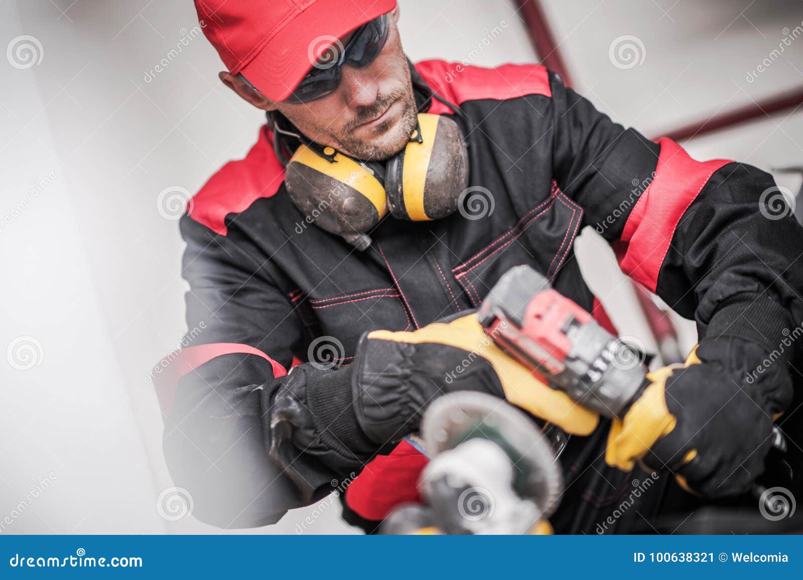Construction Worker with Tools Stock Image - Image of machine ...