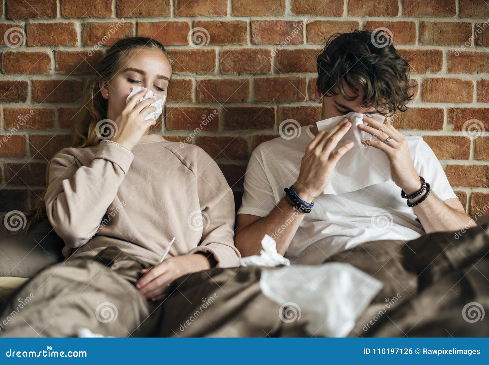 Caucasian Couple Sick Together on Bed Stock Photo - Image of apartment ...