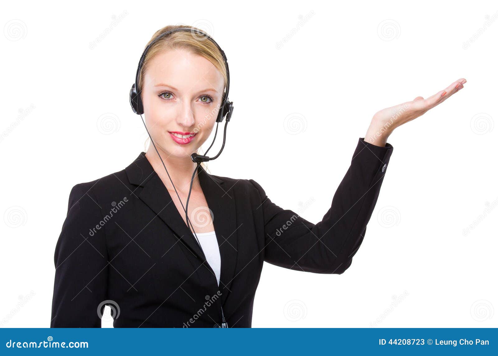 Caucasian Customer Services Operator with Hand Presentation Stock Image ...