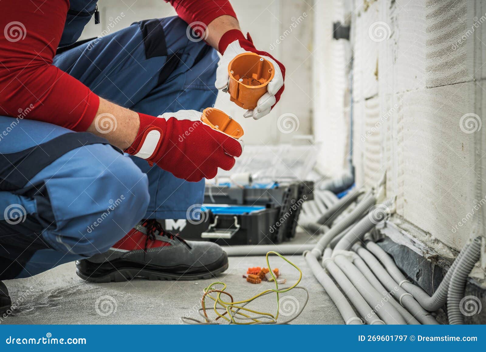 Professional Electrician Installing Electrical Boxes Stock Image ...