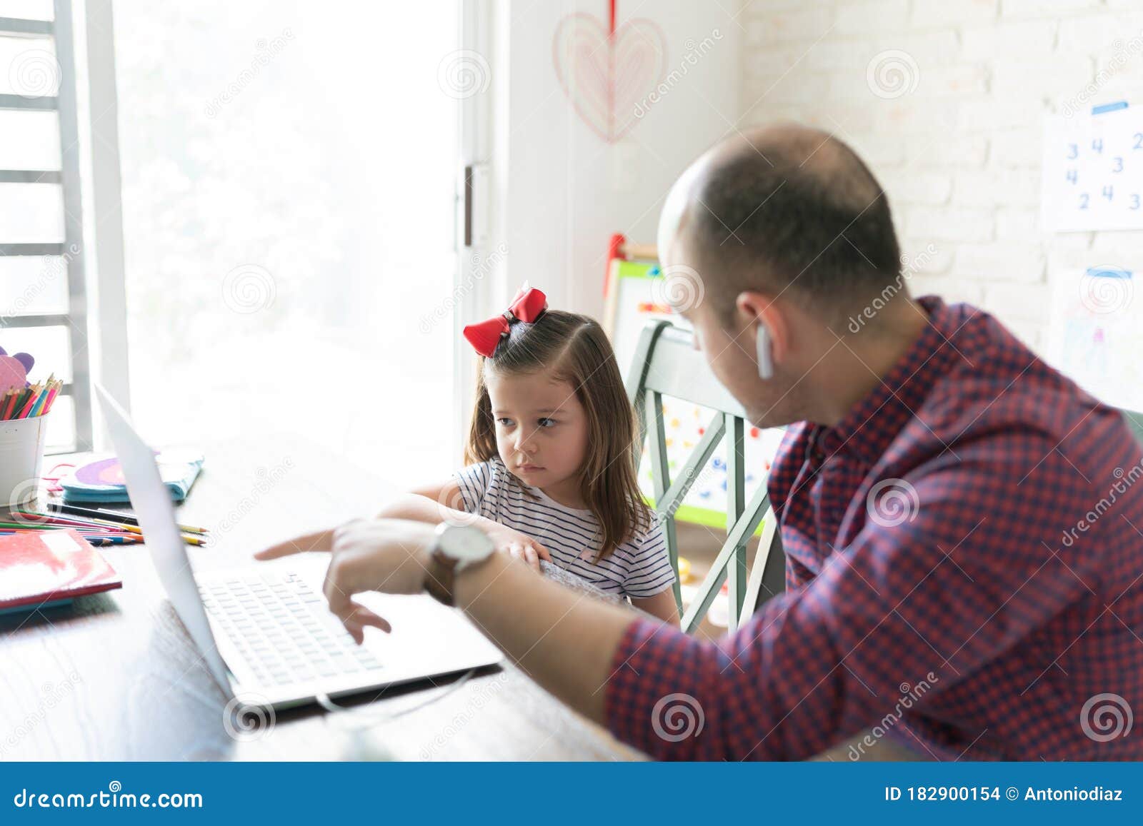 Dad Teaching Daughter with a Computer Stock Photo - Image of ...