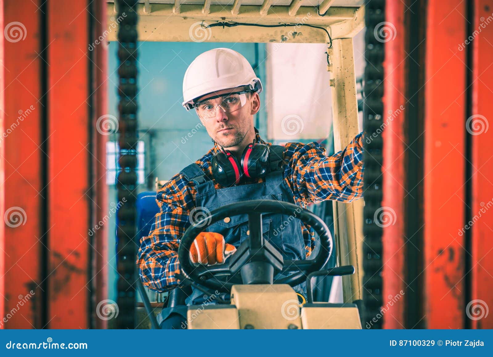 Caucasian Forklift Worker stock image. Image of work - 87100329