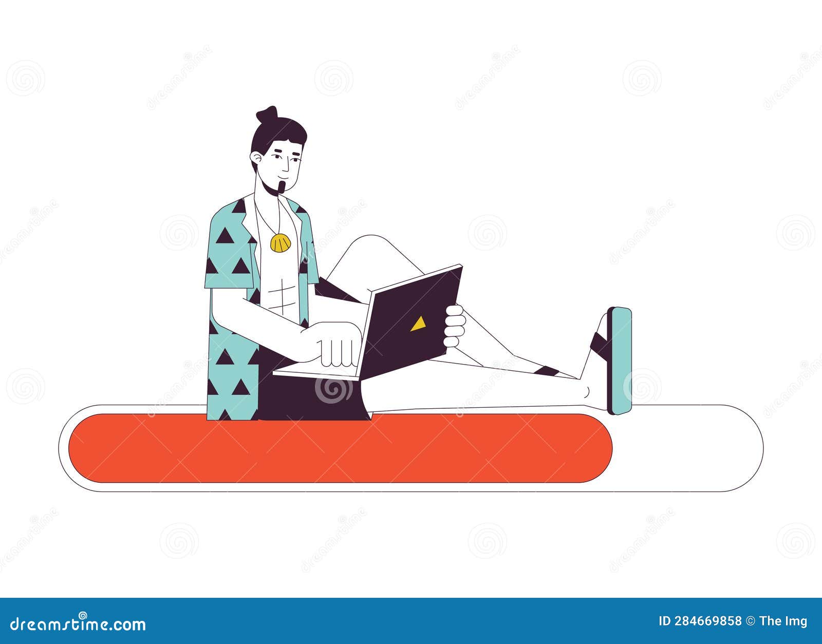 Caucasian Freelancer with Laptop on Loading Bar Flat Design Stock ...