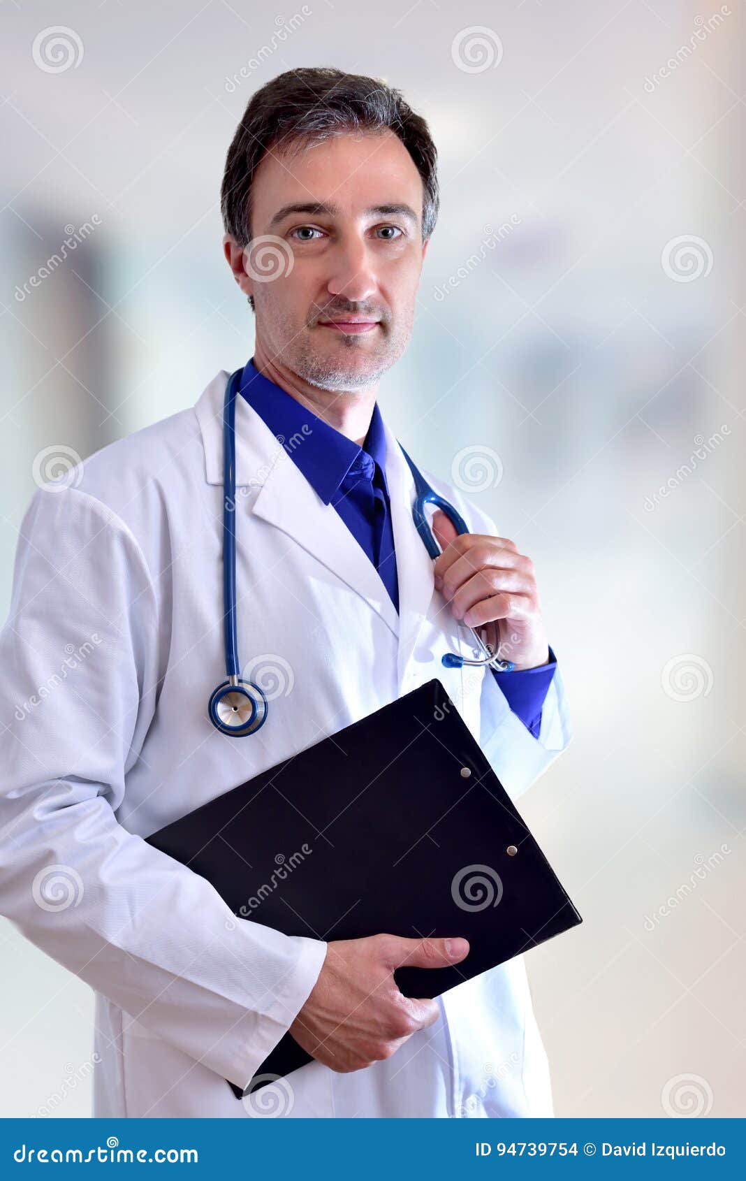 Caucasian General Doctor with Black Clipboard Half Body Vertical Stock ...