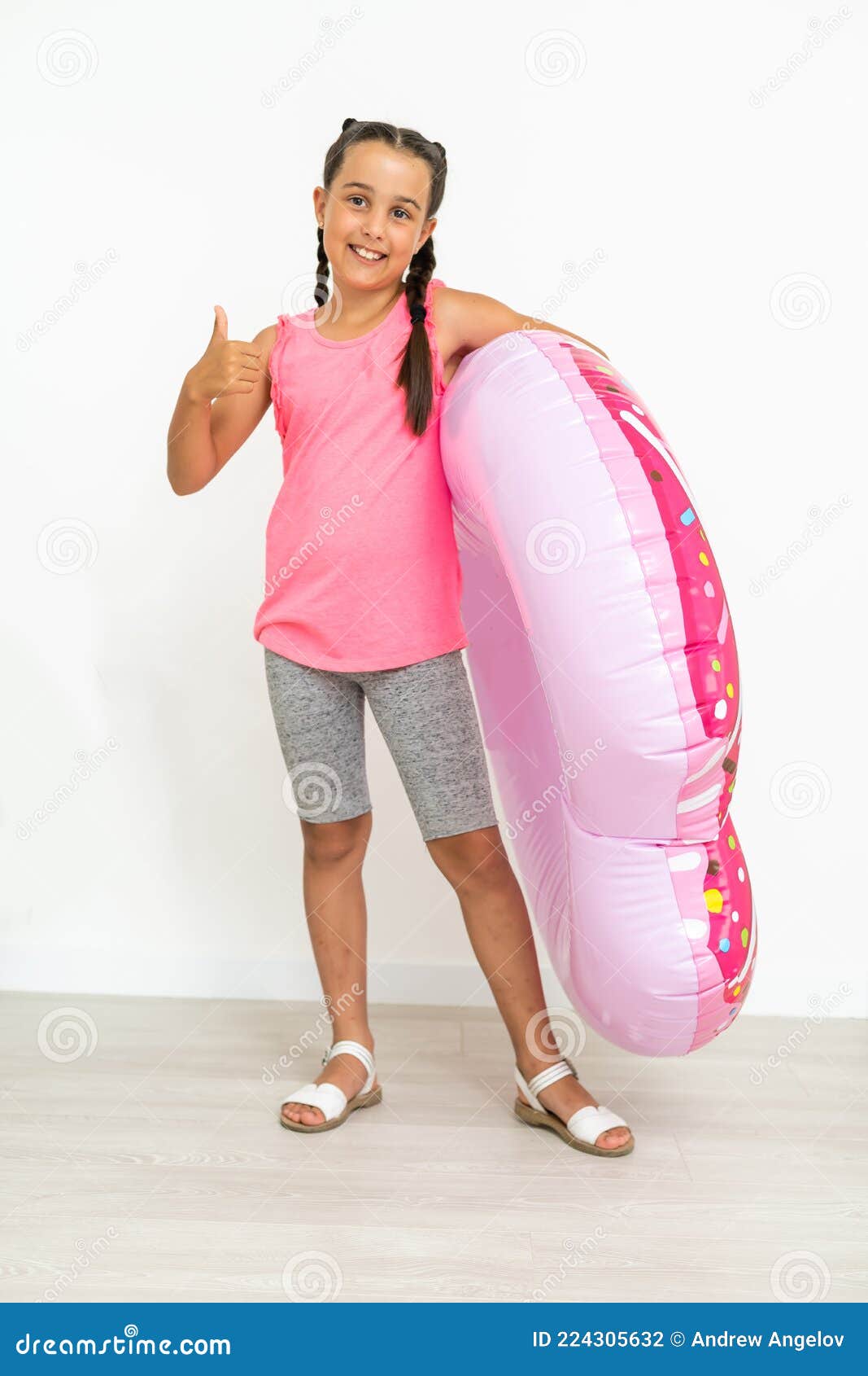 Caucasian Girl with Big Pink Rubber Ring. Stock Photo - Image of rubber ...
