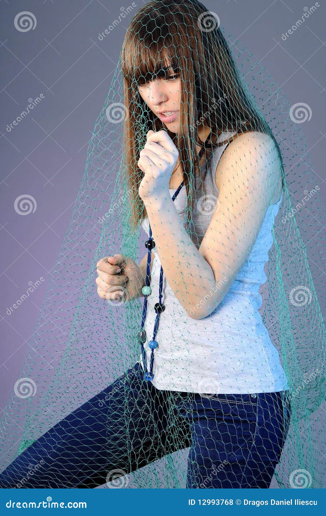 Caucasian girl in netting stock photo. Image of netting - 12993768