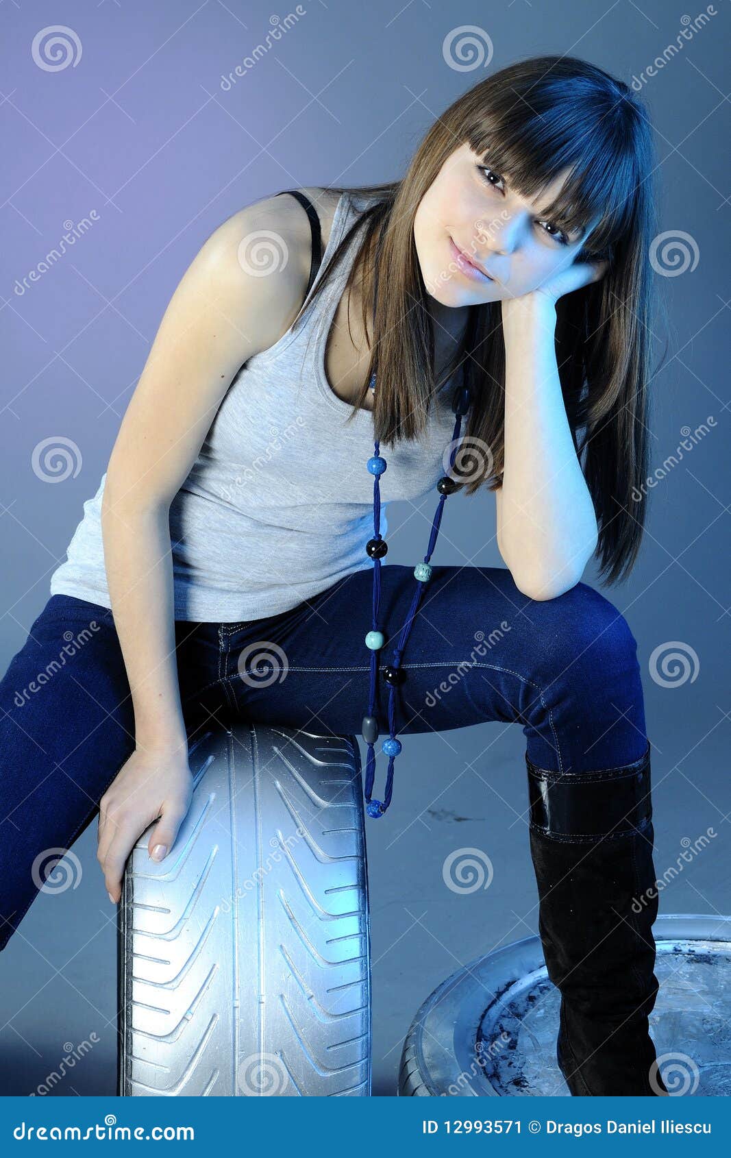 Caucasian Girl Standing on Tyres Stock Image - Image of hairstyle ...
