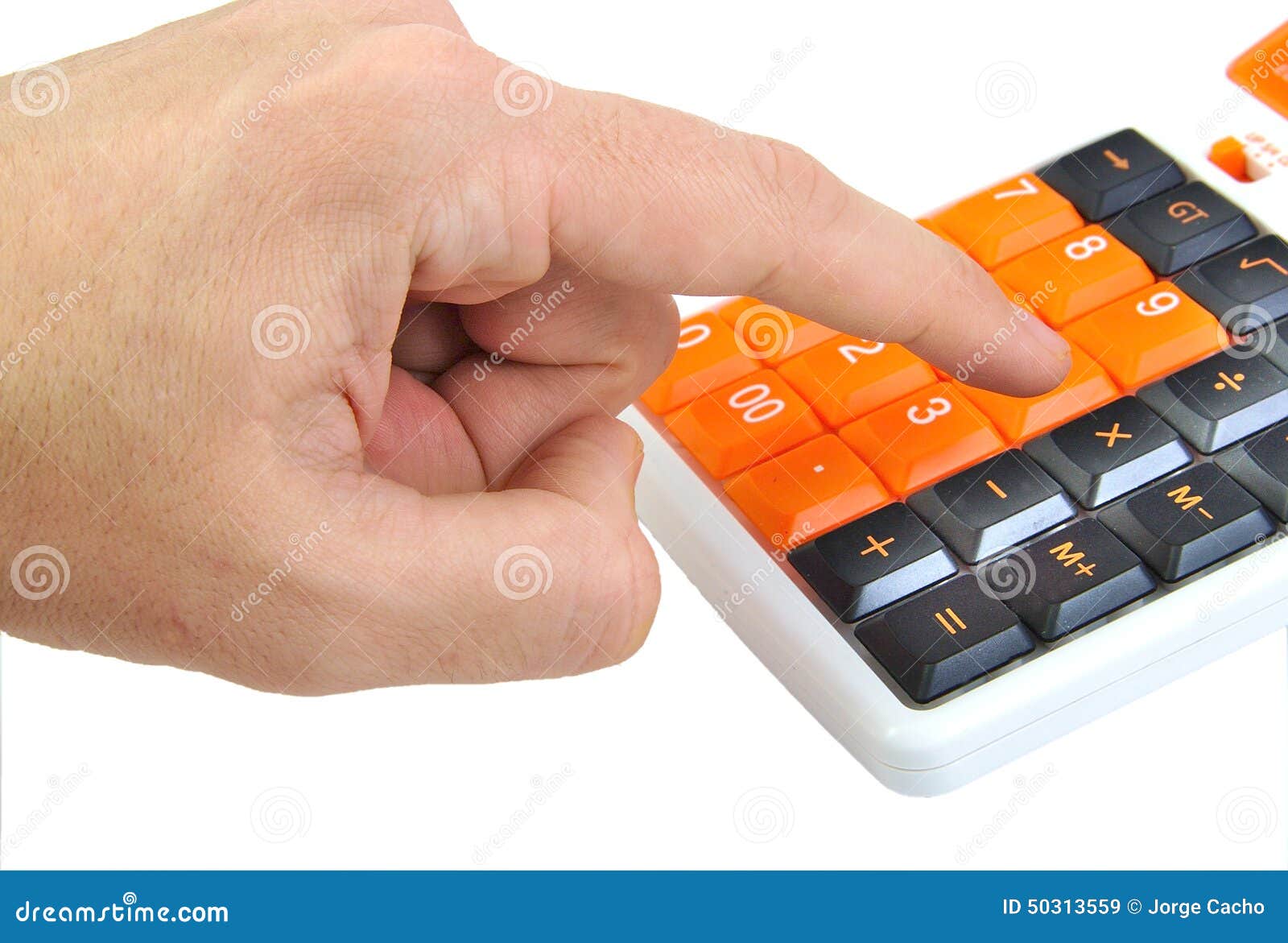 Caucasian Hand Making Calculations on an Orange Stock Image - Image of ...