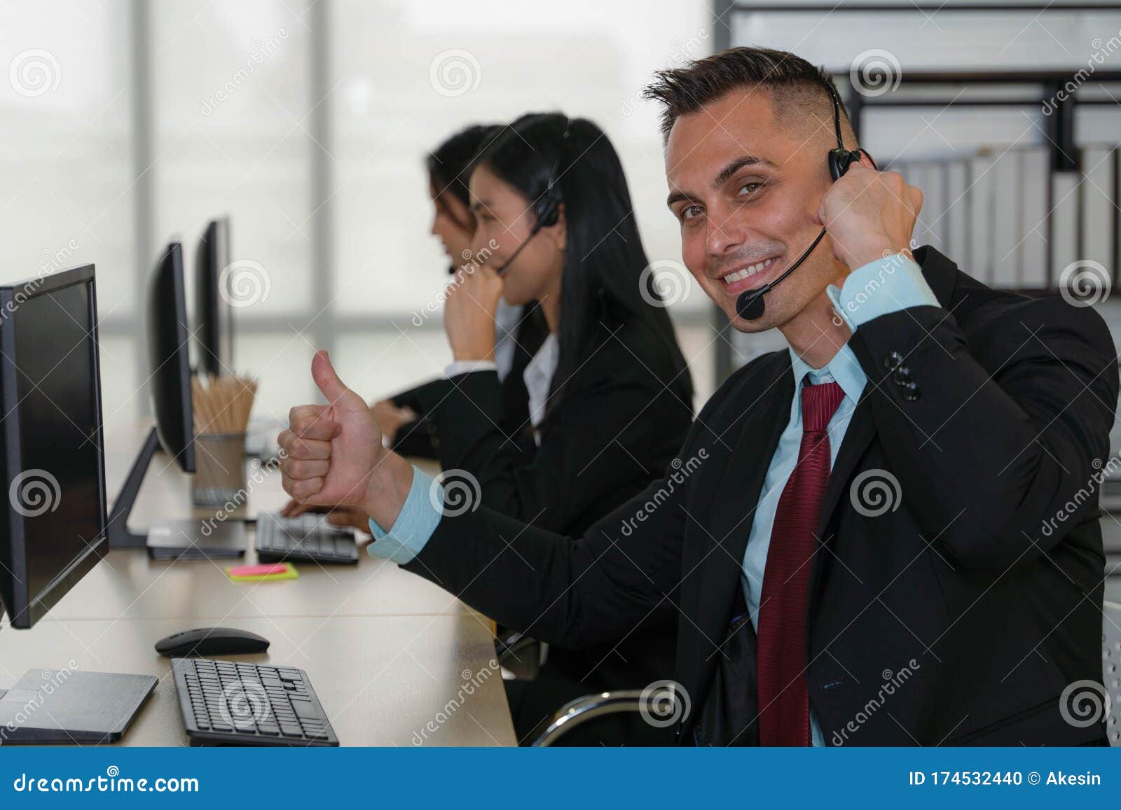 Caucasian Help Desk and Call Center Agent Working at Customer Service ...
