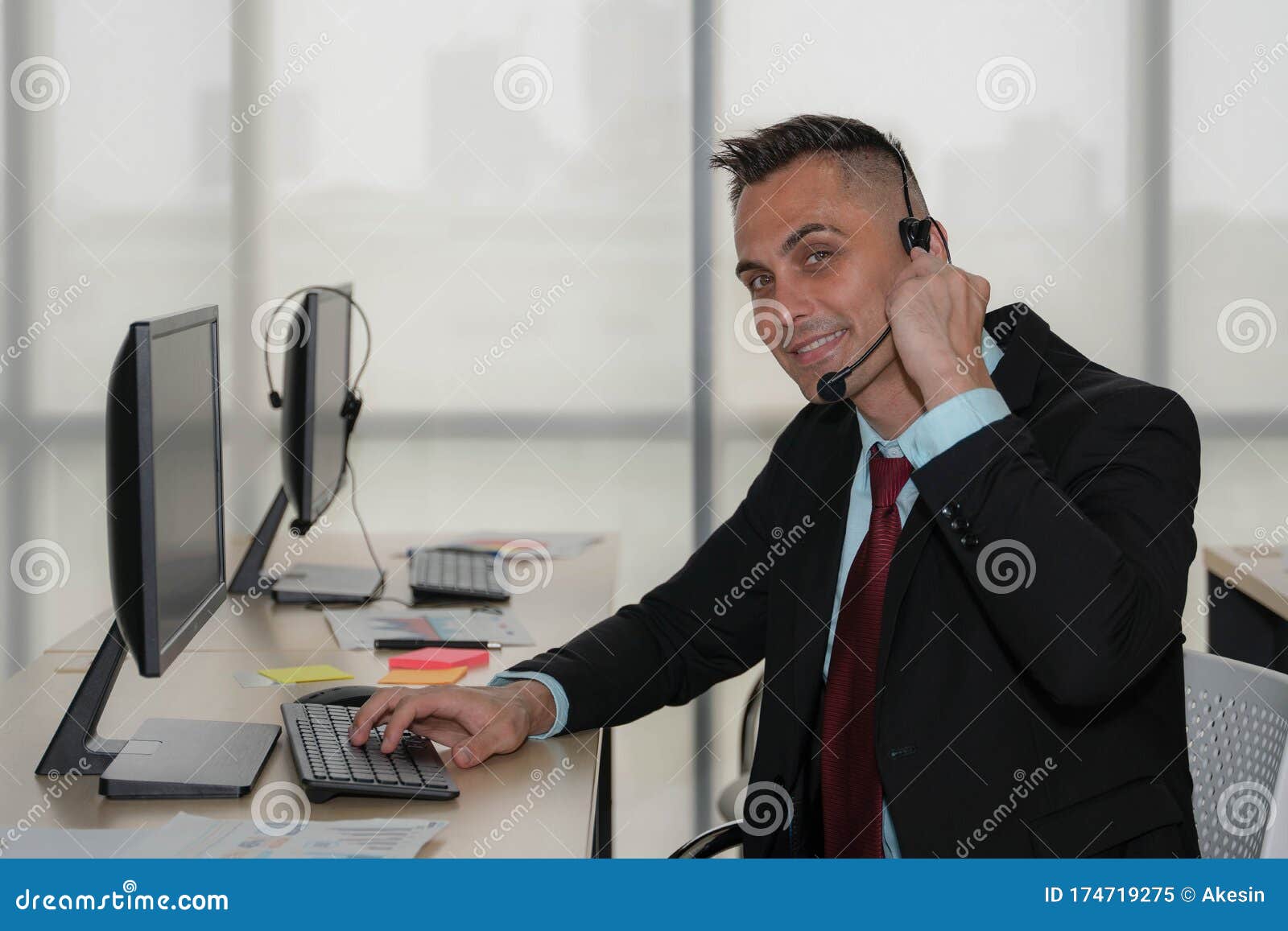 Caucasian Help Desk and Call Center Agent Working at Customer Service ...
