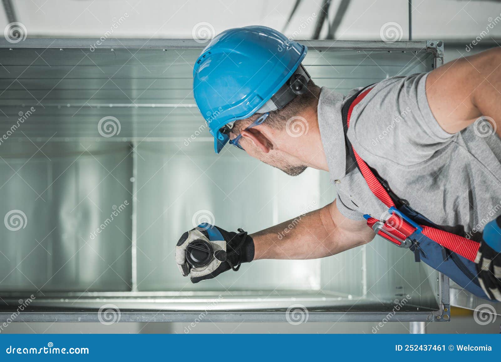 Technician Checking the Ventilation Duct Stock Image - Image of work ...