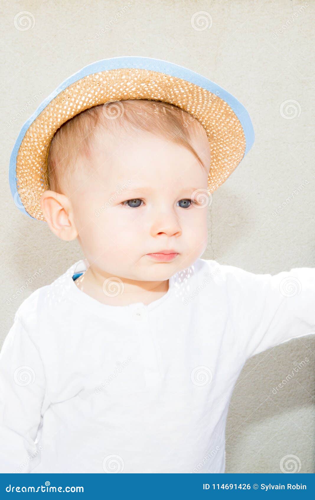 Caucasian kid boy with hat stock photo. Image of expression - 114691426