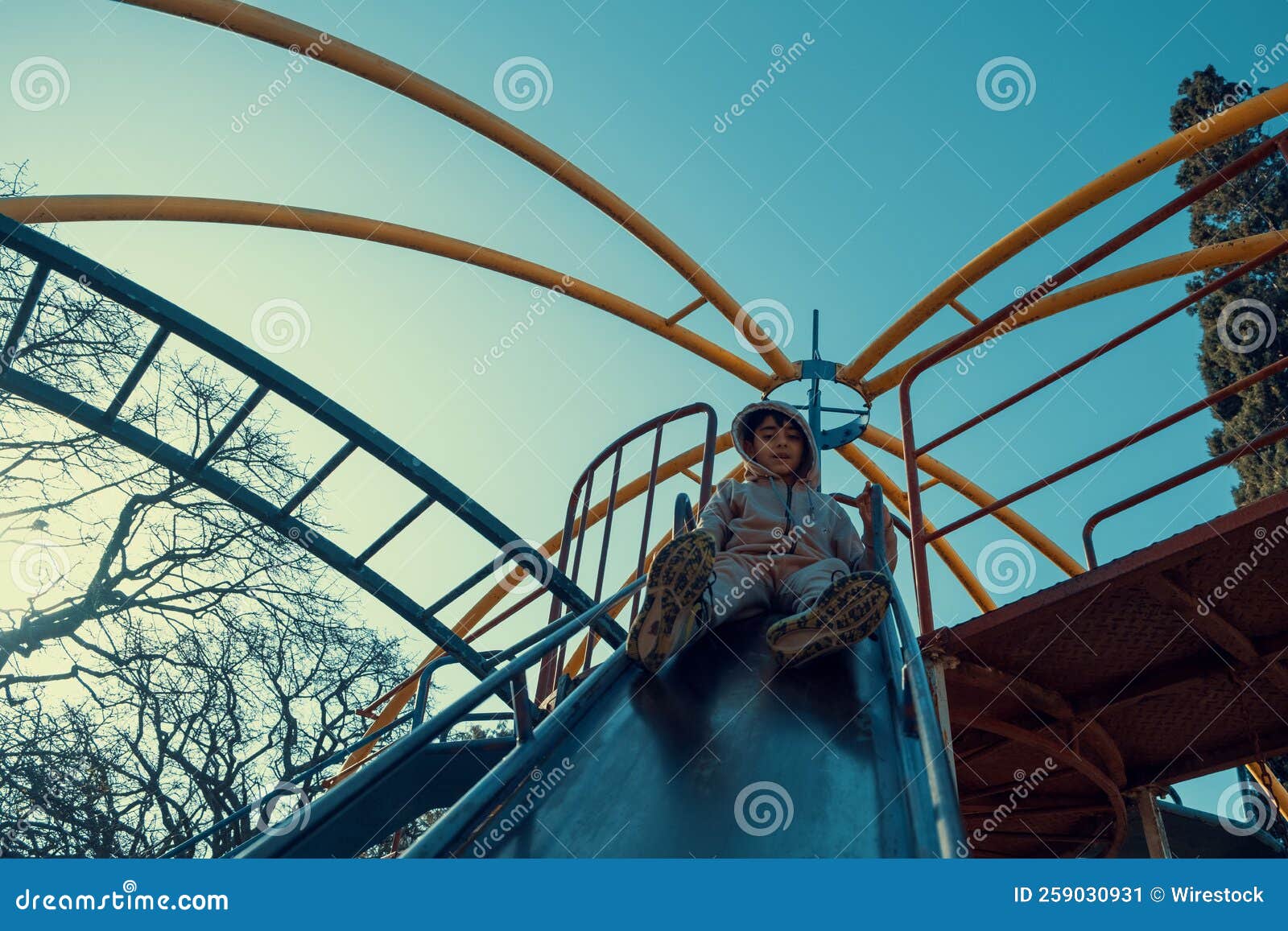 Caucasian Kid Sliding at Playground. Stock Image - Image of lifestyle ...