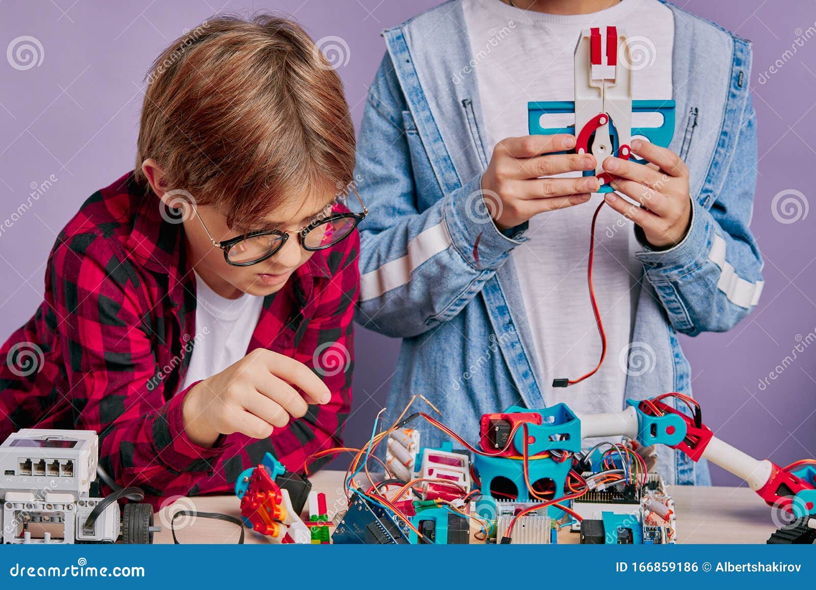Caucasian Kids Studying Robotics Stock Photo - Image of concept, little ...