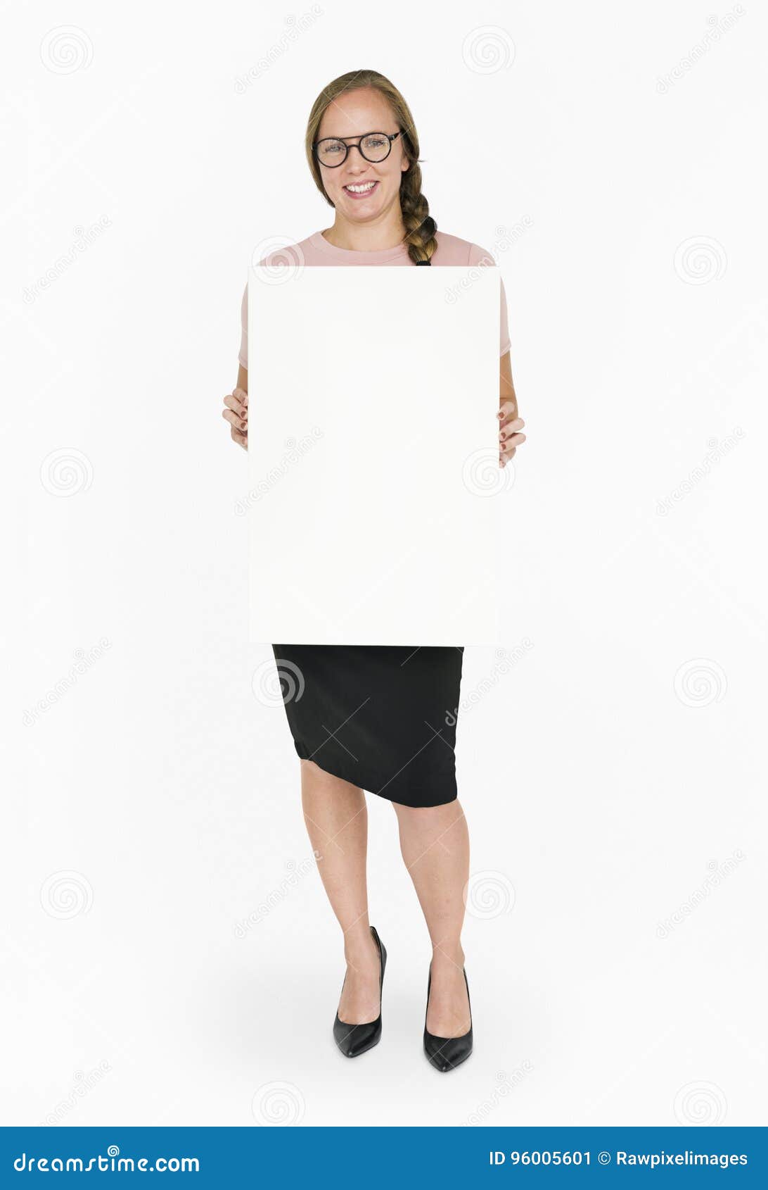 Caucasian Lady Holding Blank Paper Smiling Stock Image - Image of paper ...